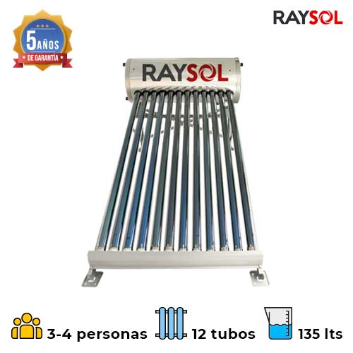 Calentador Solar Raysol 12 Tubos Baja Presión 135 Litros | LedsBeSolar