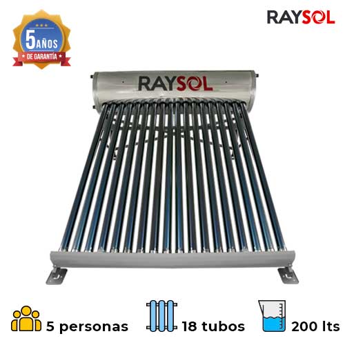 Calentador Solar Raysol 18 Tubos Baja Presión 200 Litros | LedsBeSolar