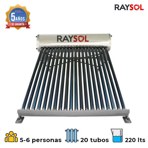 Calentador Solar Raysol 20 Tubos Baja Presión 220 Litros | LedsBeSolar
