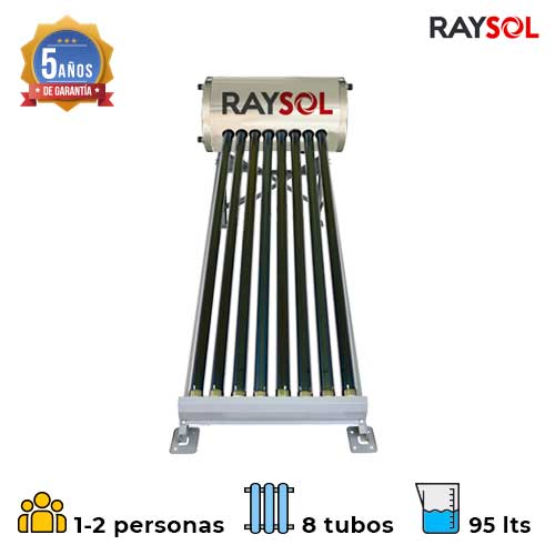 Calentador Solar Raysol 8 Tubos Baja Presión 95 Litros | LedsBeSolar